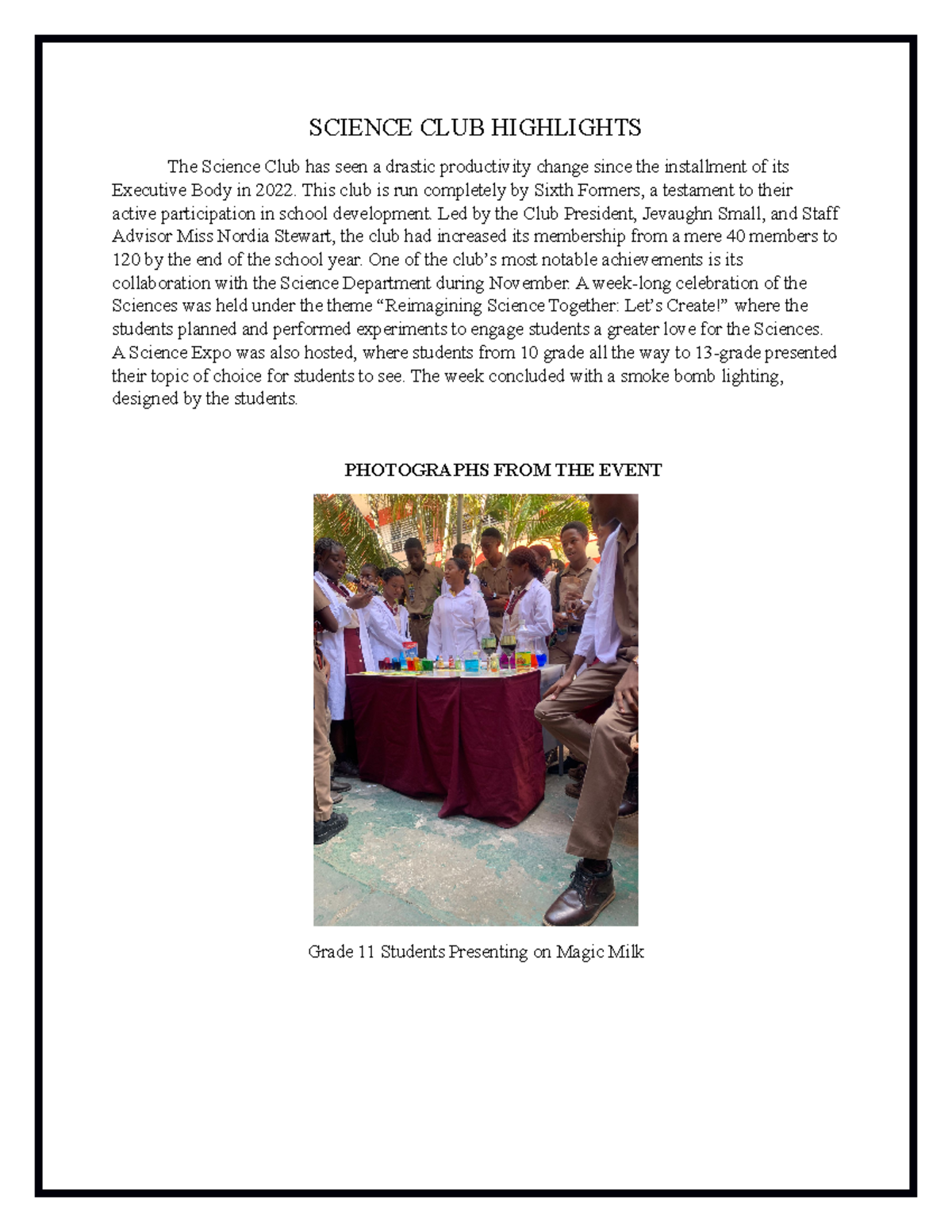 Science CLUB Highlights - SCIENCE CLUB HIGHLIGHTS The Science Club has ...