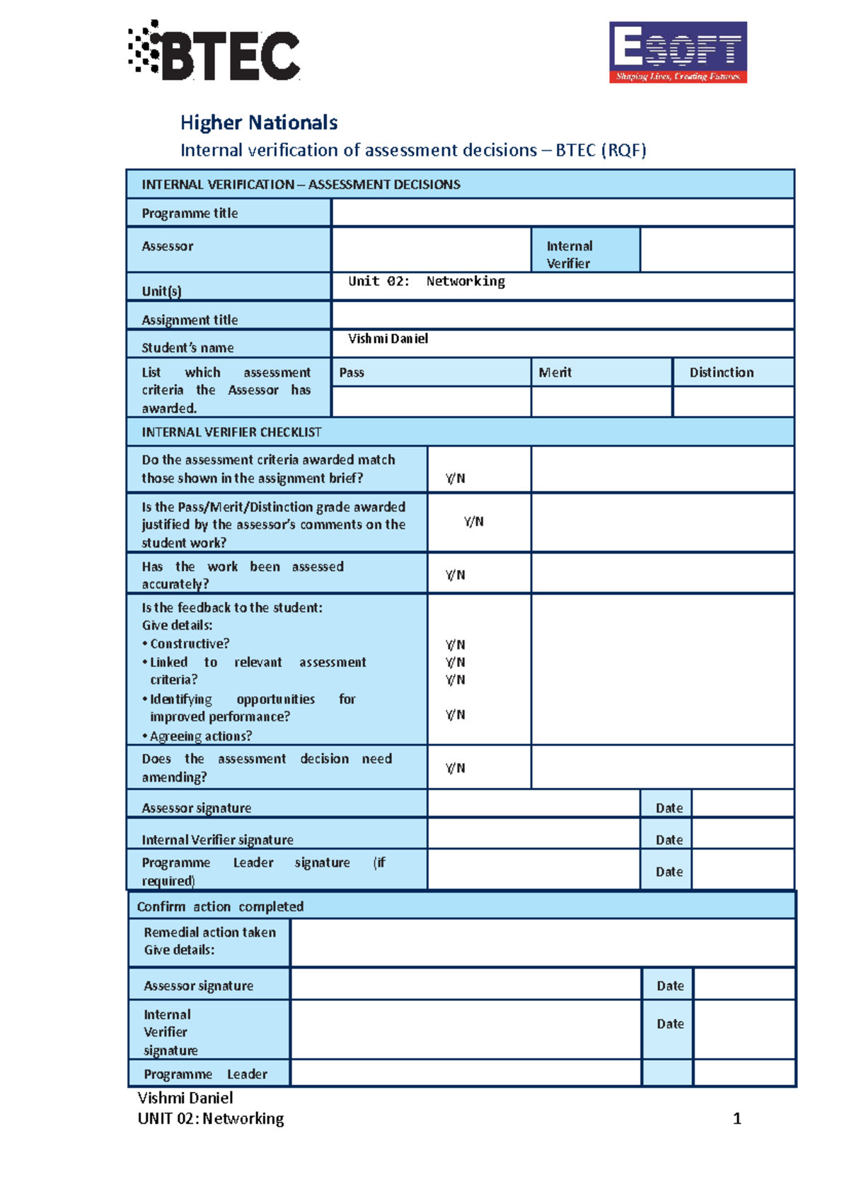 Networking Assignment - Higher Nationals Internal verification of assessment decisions – BTEC ...