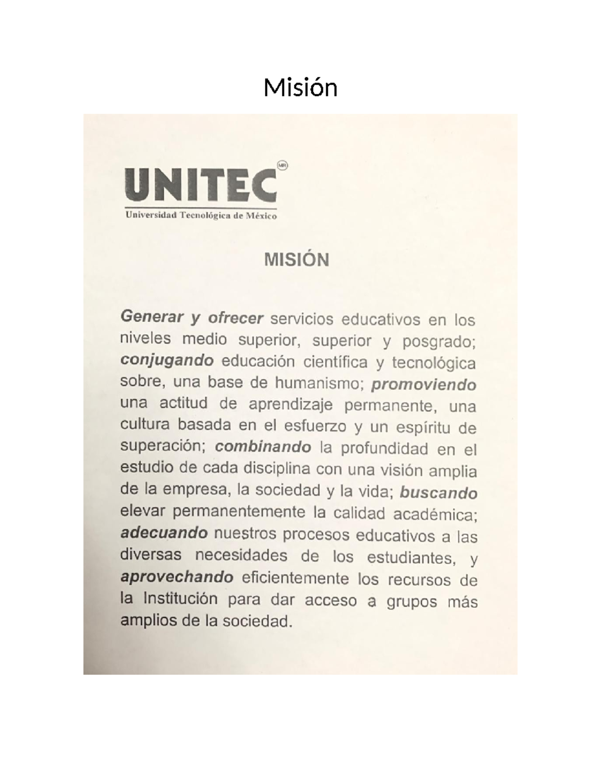 2. Misión - MISION DE LA INSTITRUTI - MISSION MR UNITEC Universidad ...