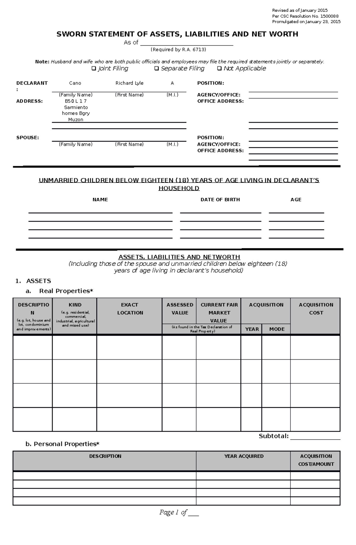 2015 SALN Form copy - hahhdhhehehehhehehehhe - Revised as of January ...