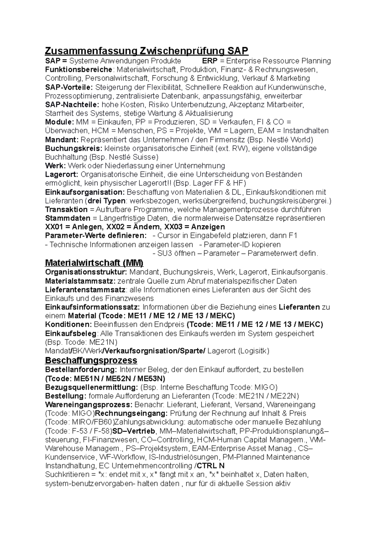 Zusammenfassung ZP SAP - Zusammenfassung Zwischenprüfung SAP SAP ...