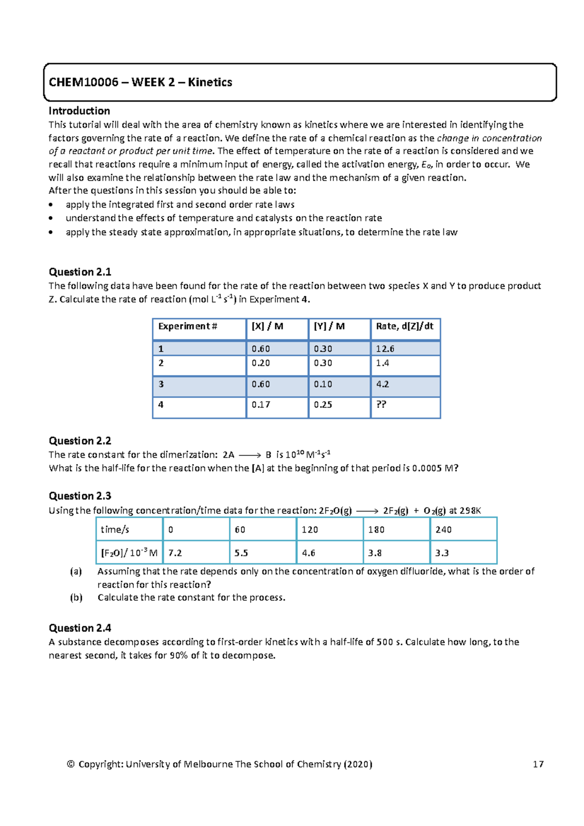 CHEM10006 Tutorial Worksheet Week 2 - Warning: TT: undefined function: 32 © Copyright ...