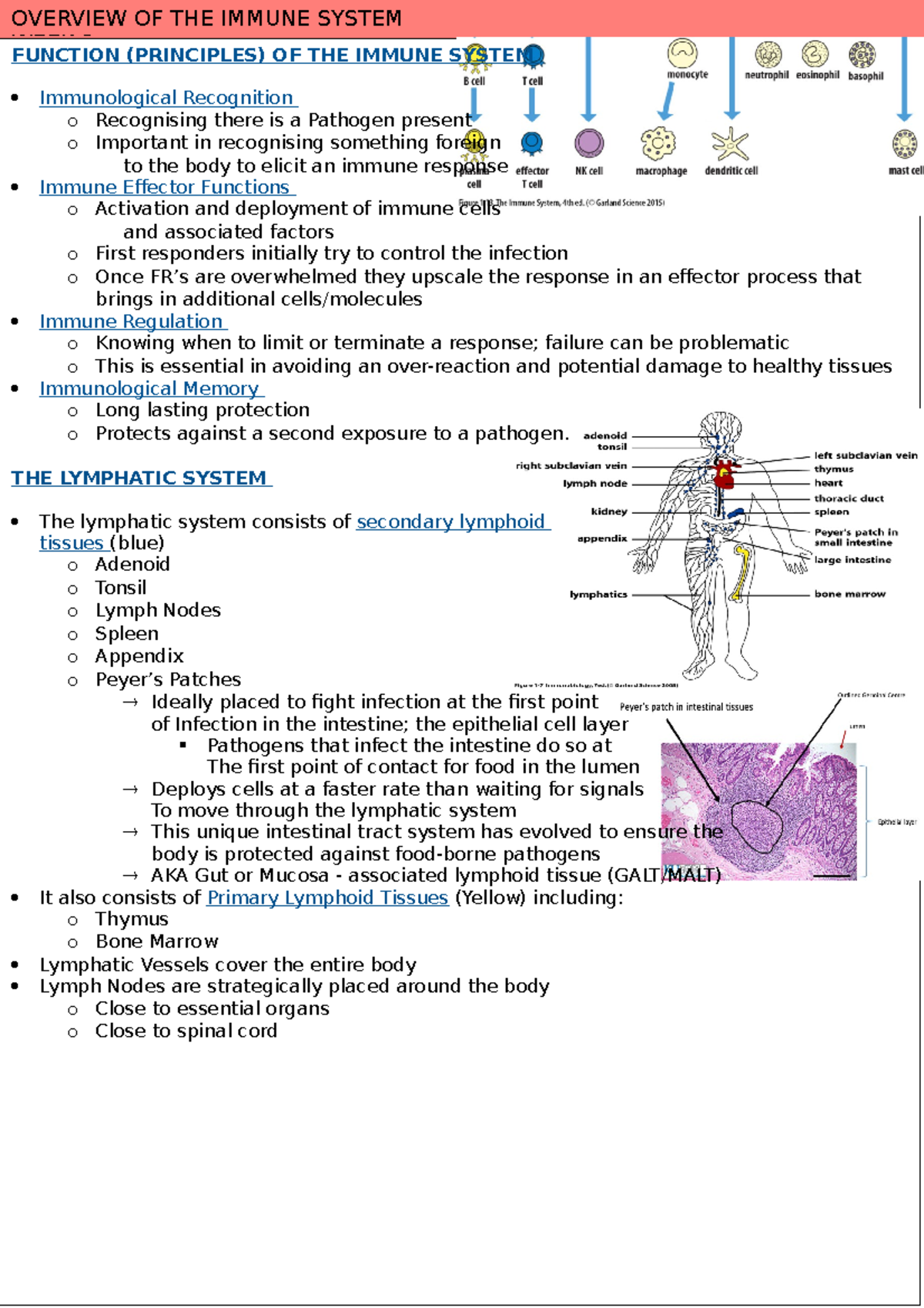 Immunology Lectures - FUNCTION (PRINCIPLES) OF THE IMMUNE SYSTEM Immunological Recognition o ...