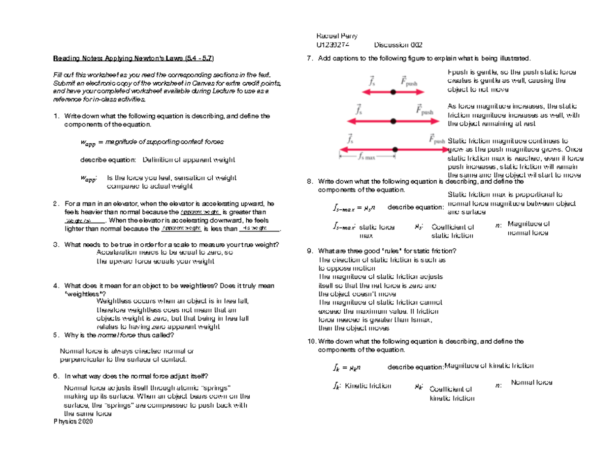 Reading notes 5 - Applying Newton’s Laws - Reading Notes: Applying ...