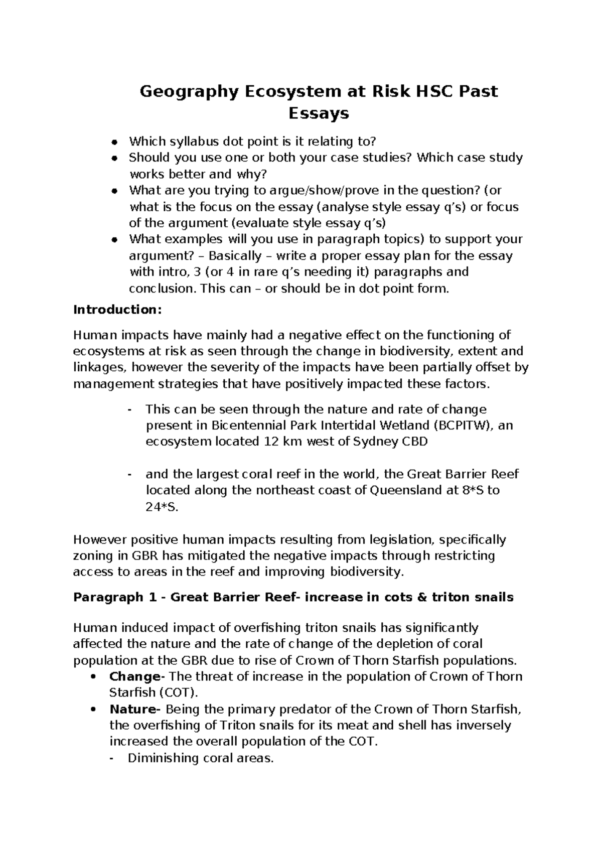 4. Human Impacts pos and ng - Geography Ecosystem at Risk HSC Past ...