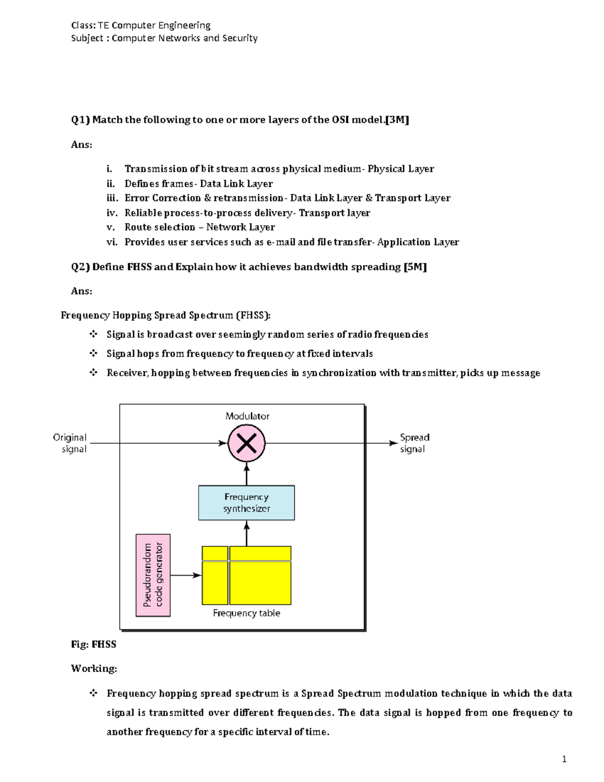 CNS- Answer Model - Insem - Subject : Computer Networks and Security Q1) Match the following to ...