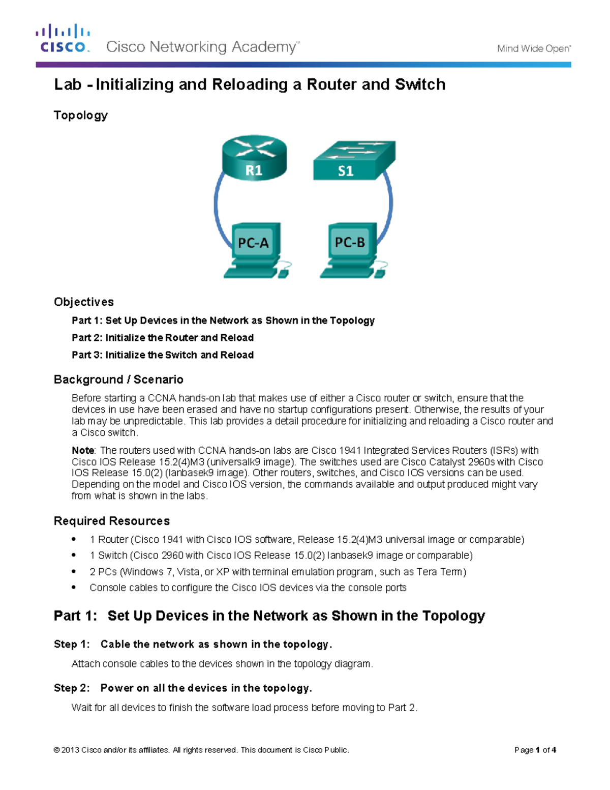 0.0.0.1 Lab - Initializing and Reloading a Router and Switch - Lab - Initializing and Reloading ...