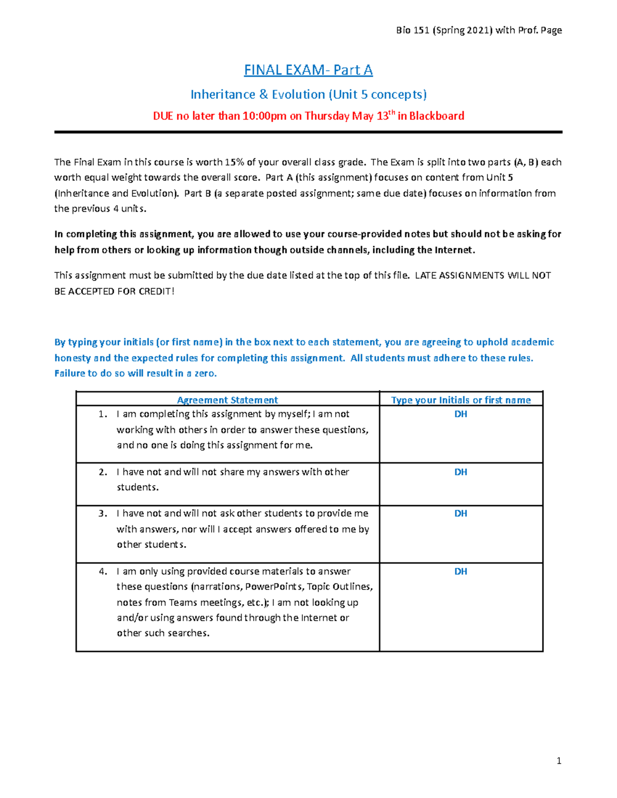 Final Exam Part A- Unit 5 Material - FINAL EXAM- Part A Inheritance ...
