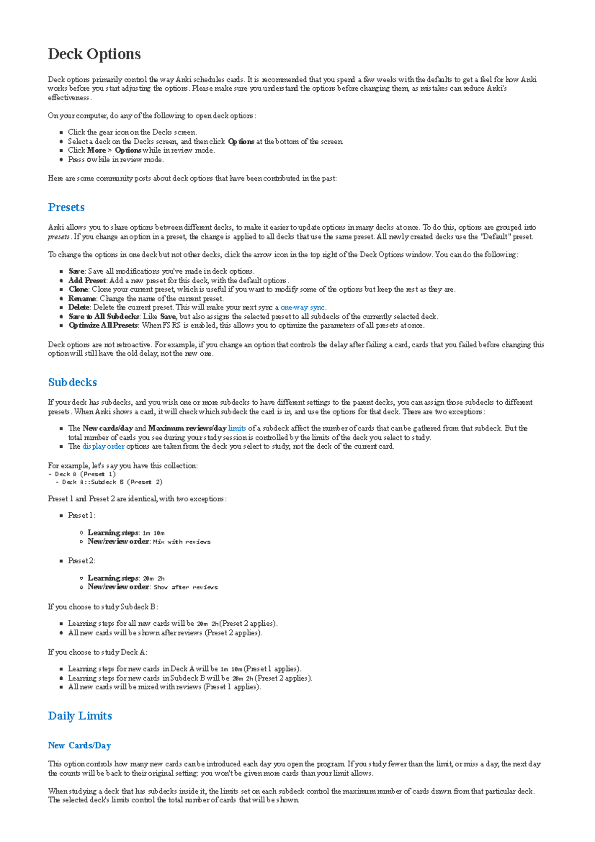 Deck Options - Anki - Deck options primarily control the way Anki ...