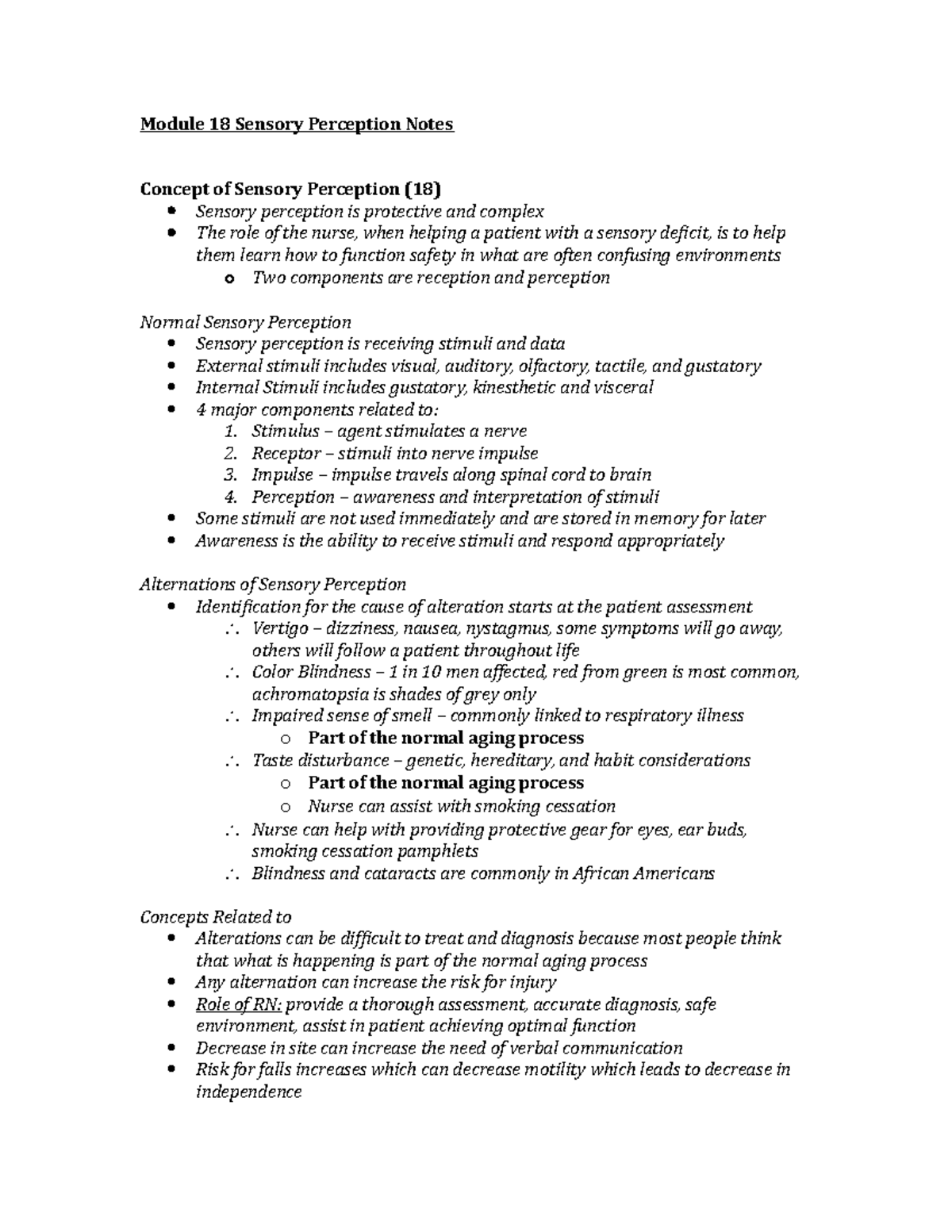 Module 18 Sesnory Perception Reading Notes - Module 18 Sensory ...