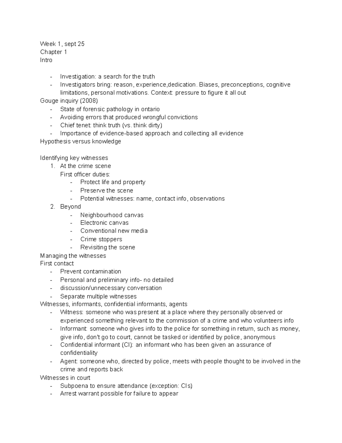 Interview and investigation - Lecture notes 1-10 - Week 1, sept 25 ...