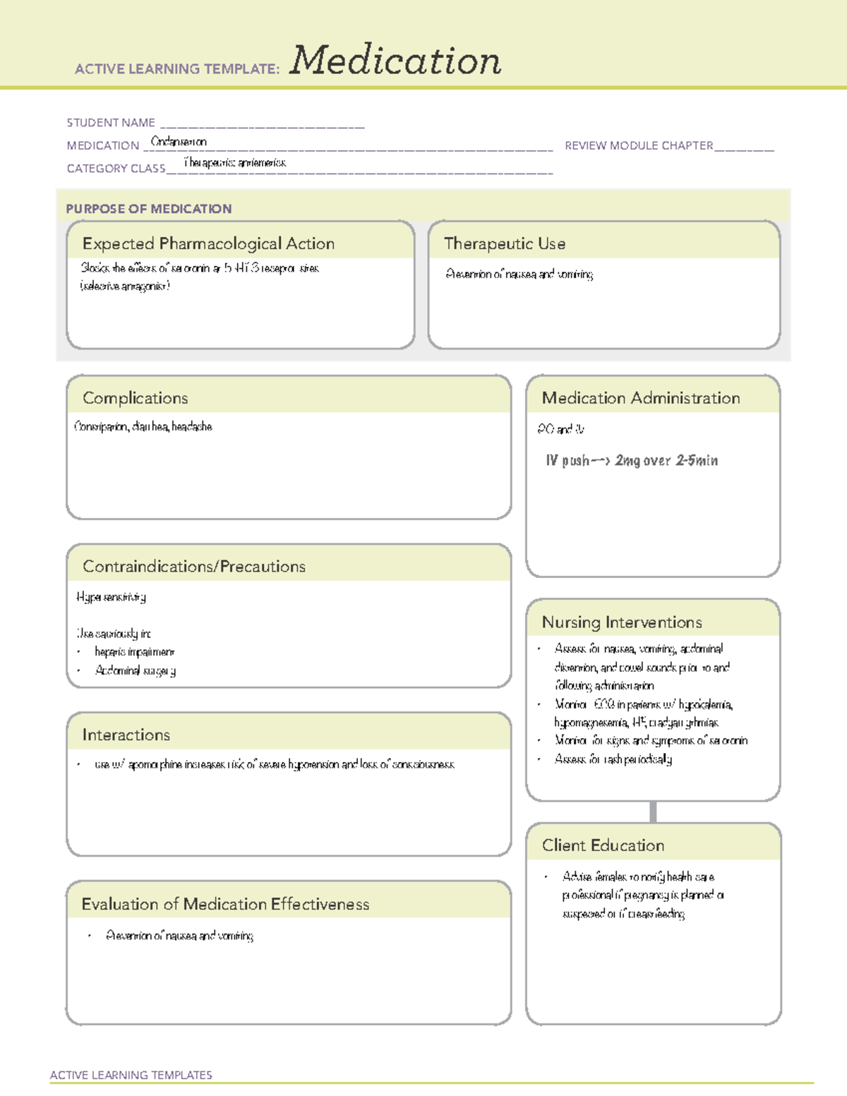 Medication Cards - STUDENT NAME ...
