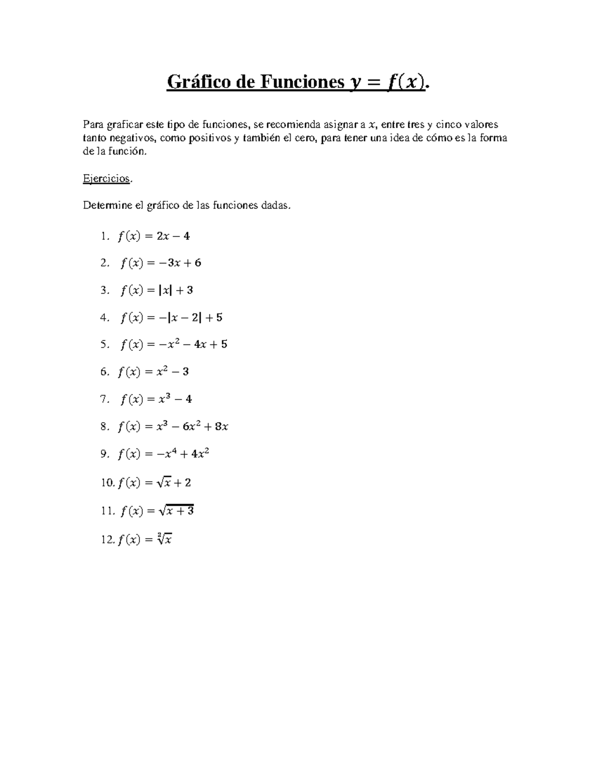 01 Gráfico de Funciones - Gráfico de Funciones 𝒚 = 𝒇 ( 𝒙 ) . Para ...