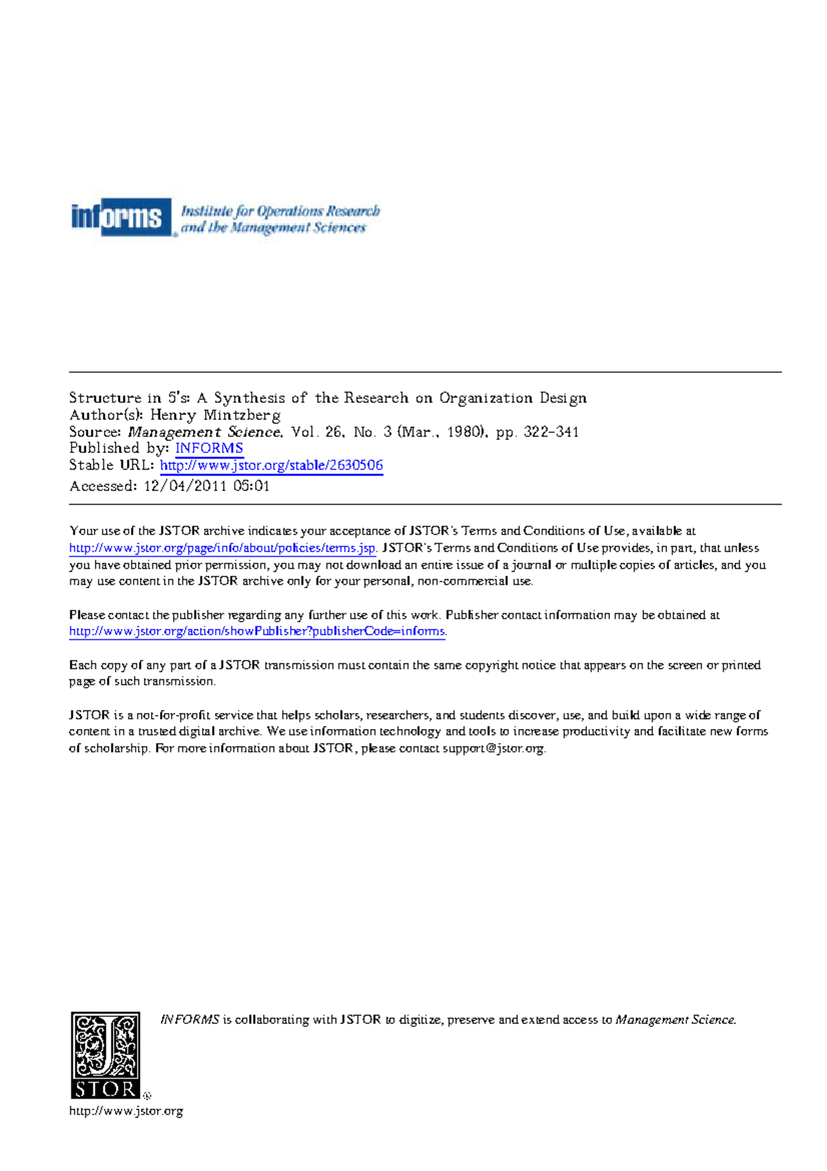 book mintzberg structure in fives - Structure in 5's: A Synthesis of ...