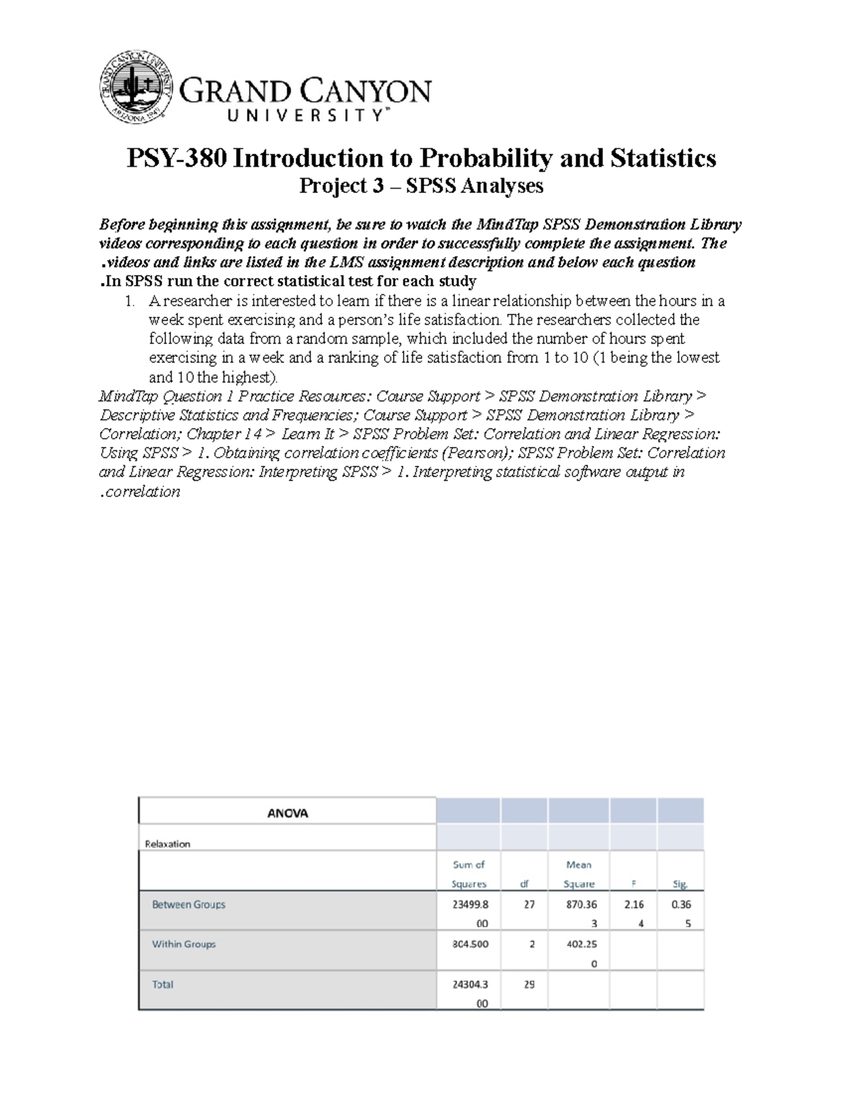PSY380 RS T8 Benchmark Project 3 Spssanalyses - PSY-380 Introduction to ...