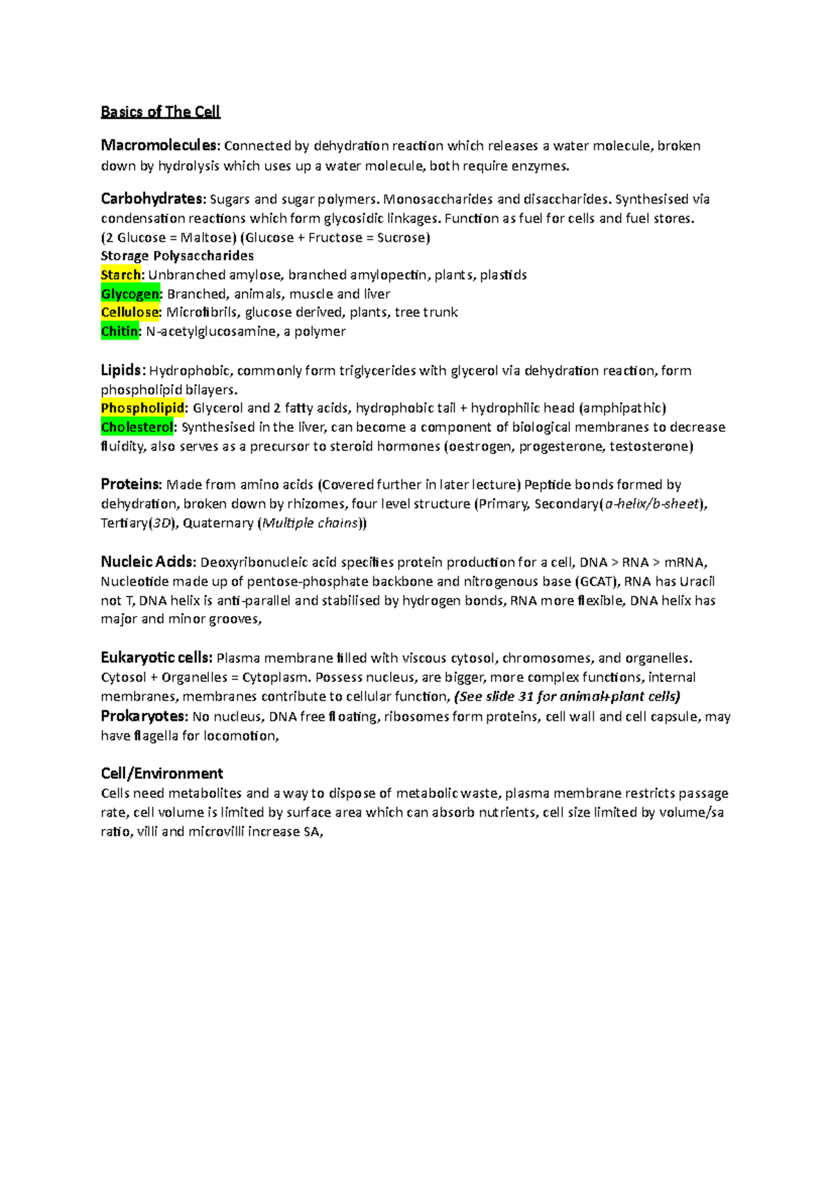 02 - Basics of The Cell - Lecture notes 2 - Basics of The Cell ...