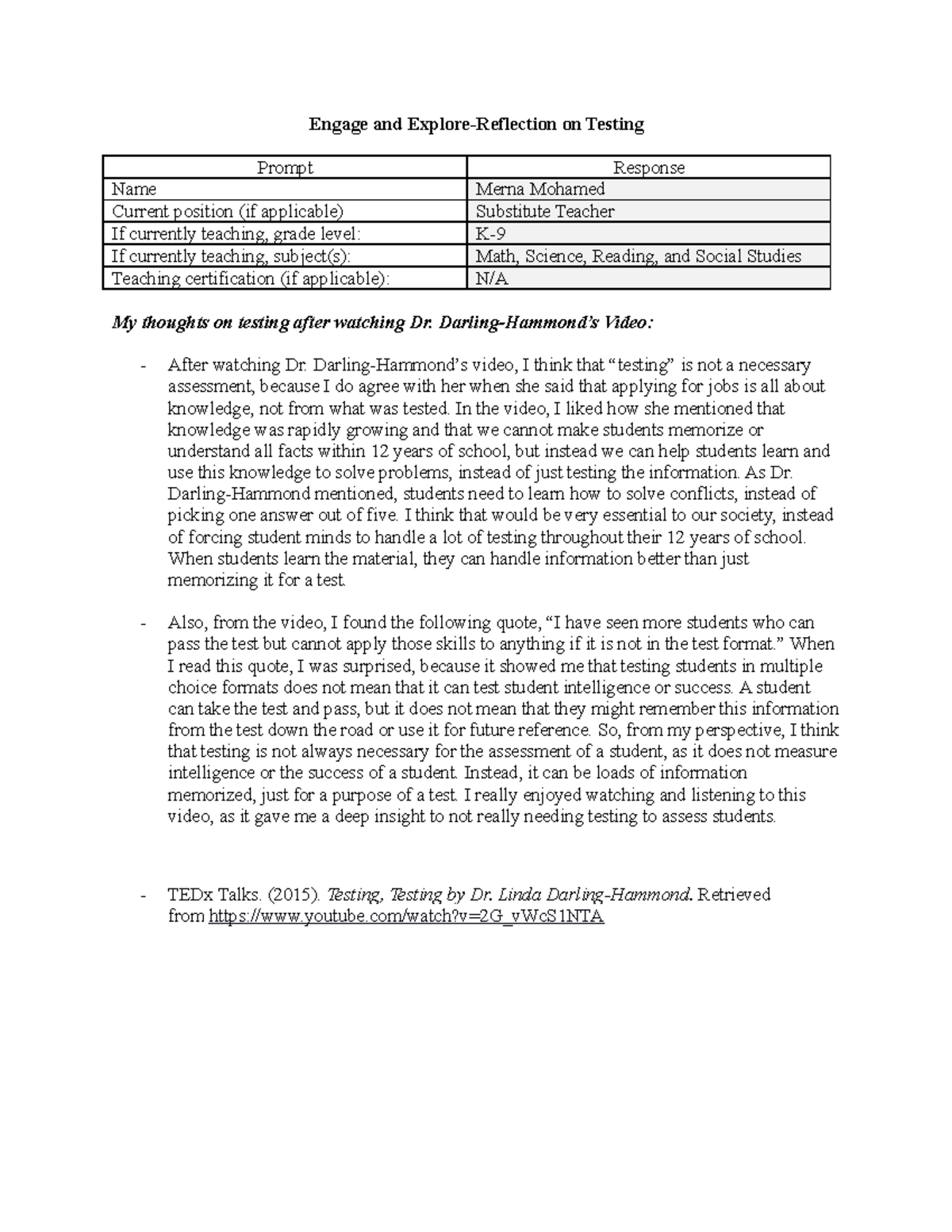 Module 7 Engage and Explore-Reflection on Testing - Engage and on ...