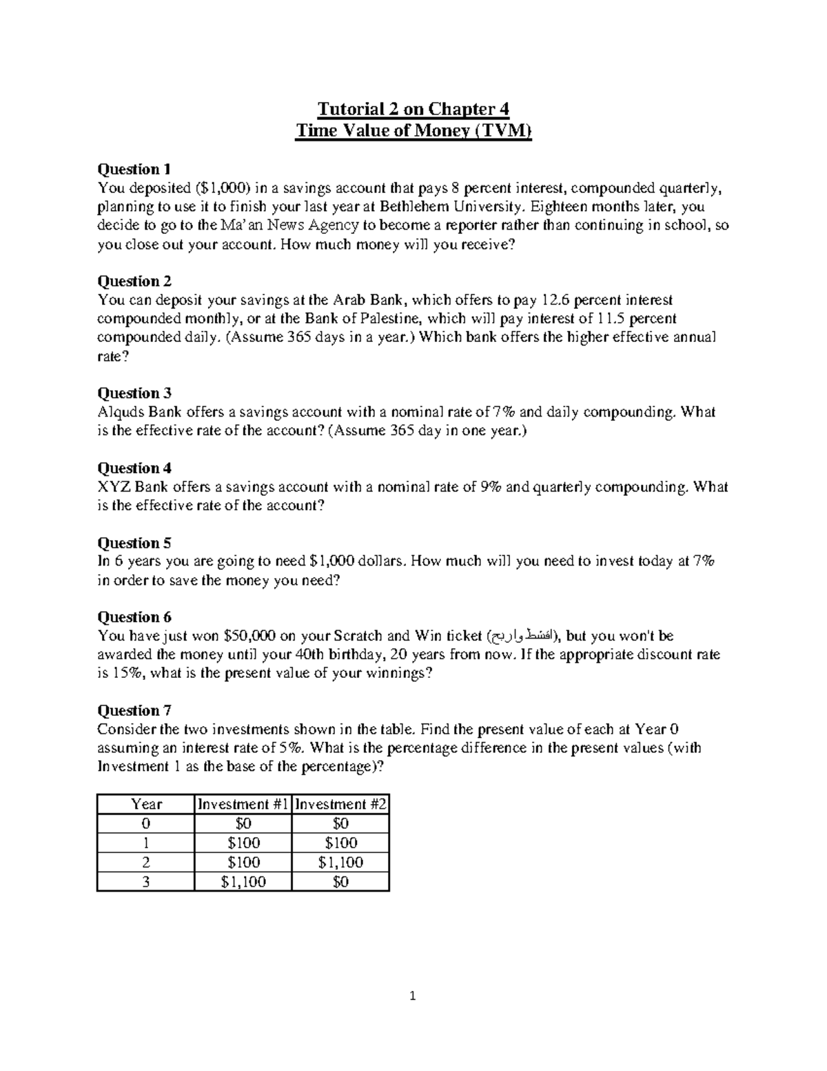 Chapter 4 T2 - finance questions and answers - 1 Tutorial 2 on Chapter ...