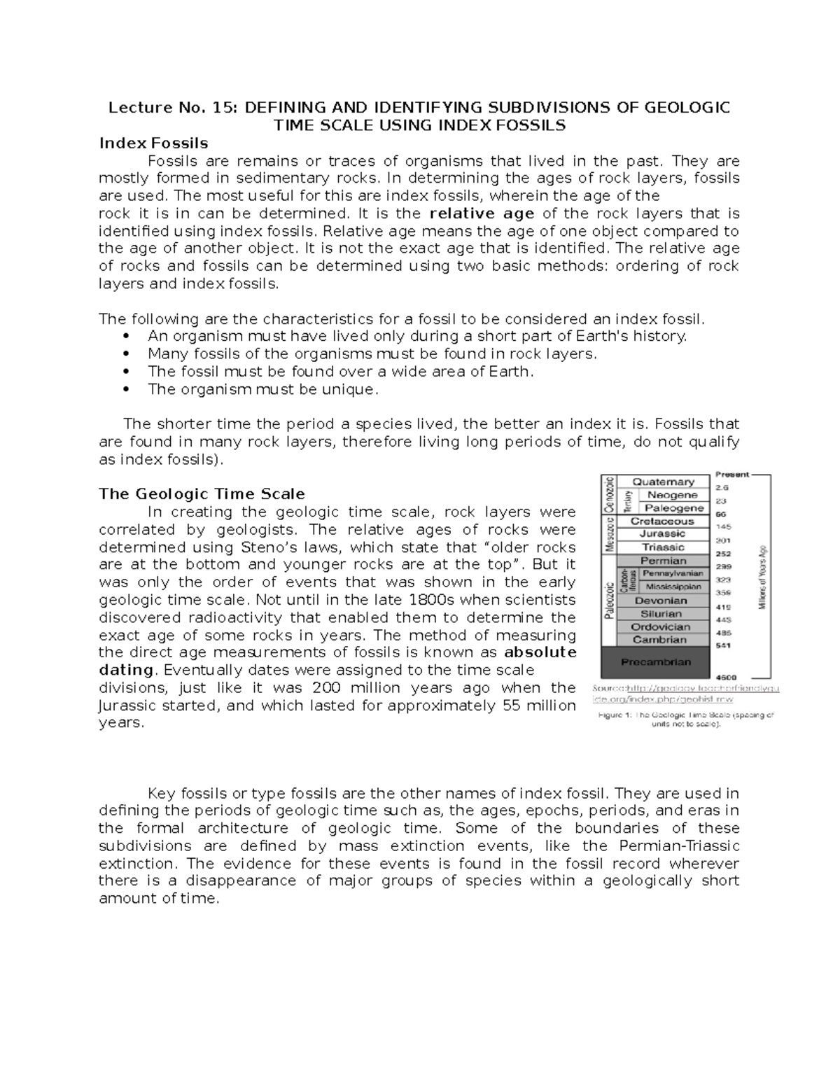 Lecture-No - Wala - Lecture No. 15: DEFINING AND IDENTIFYING SUBDIVISIONS OF GEOLOGIC TIME SCALE ...