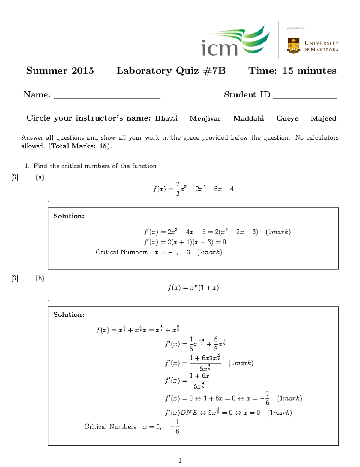 Introduction To Calculus - Tutorial work - Q7B - Summer 2015 Laboratory ...