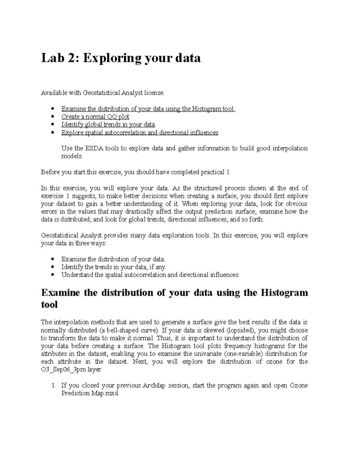 Exercise 2 - geostat lab - Lab 2: Exploring your data Available with Geostatistical Analyst ...