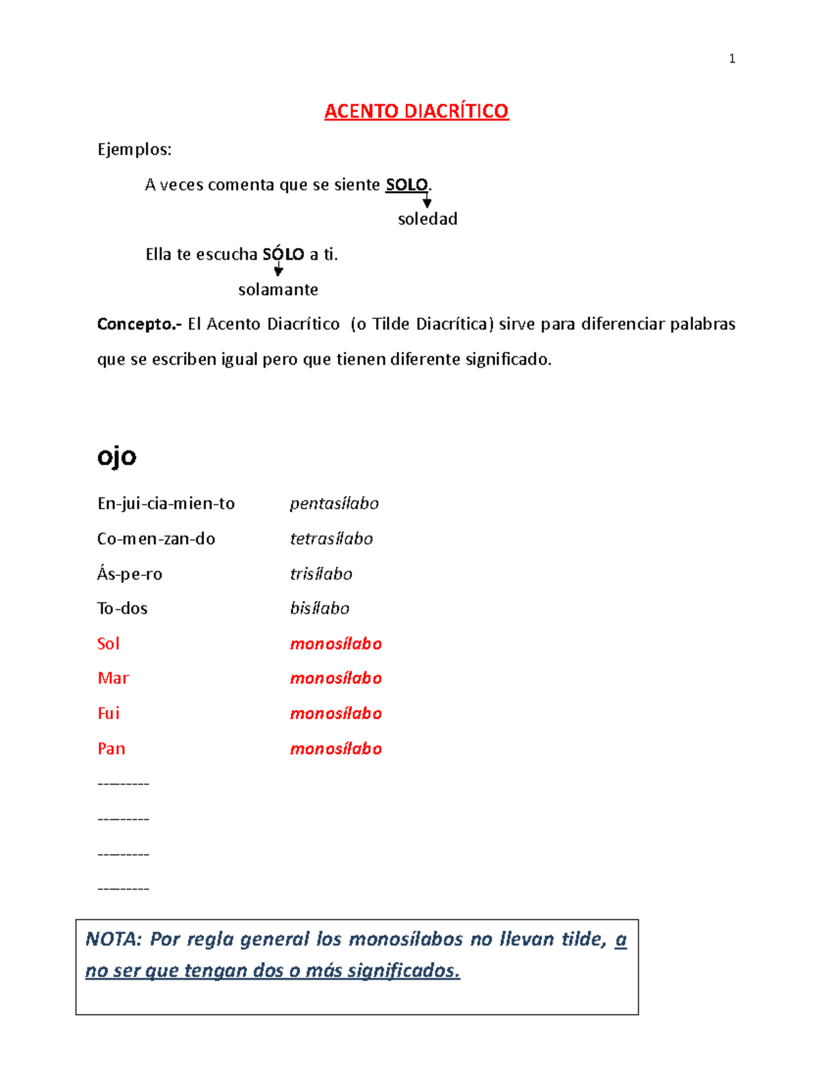 Ejercicios DE Acento Diacrítico - ACENTO DIACRÍTICO Ejemplos: A veces ...
