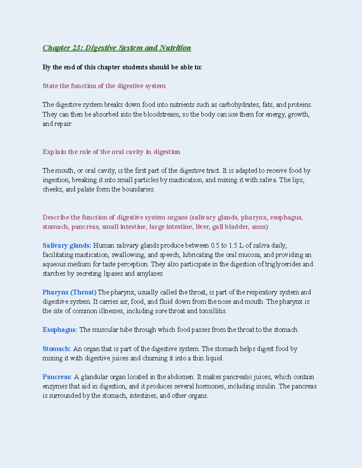 Chapter 23 Digestive System and Nutrition - Chapter 23: Digestive ...