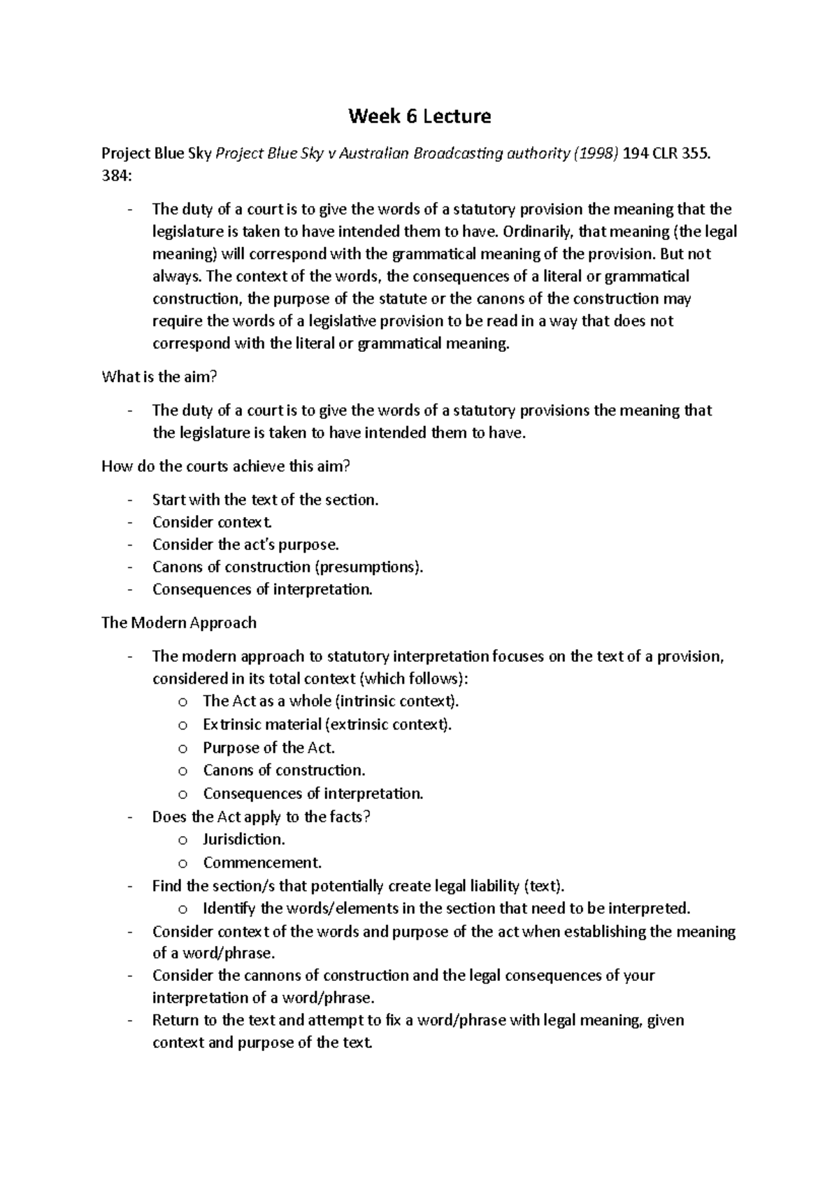 Week 6 Lecture - Week 6 Lecture Project Blue Sky Project Blue Sky v Australian Broadcasting ...