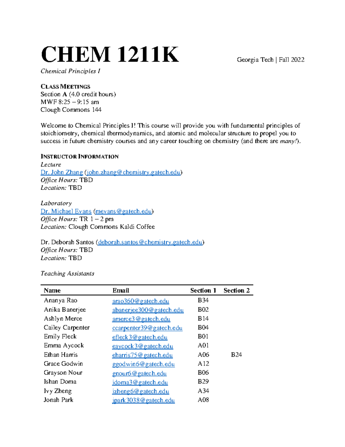 Lecture Syllabus A (1211K) 202208 - CHEM 1211K Georgia Tech | Fall 2022 ...
