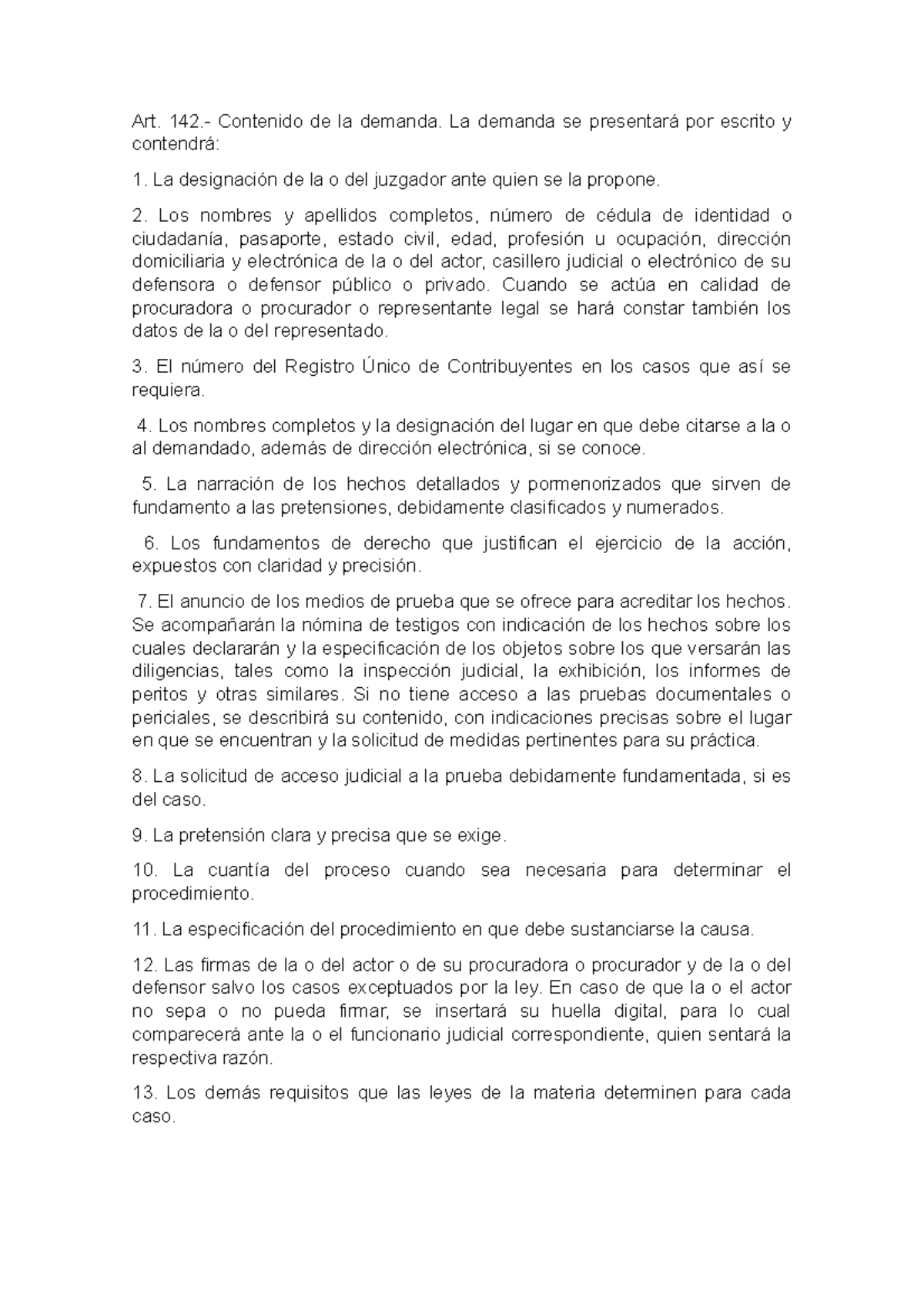 Ebsayo cogep - Art. 142.- Contenido de la demanda. La demanda se presentará por escrito y ...