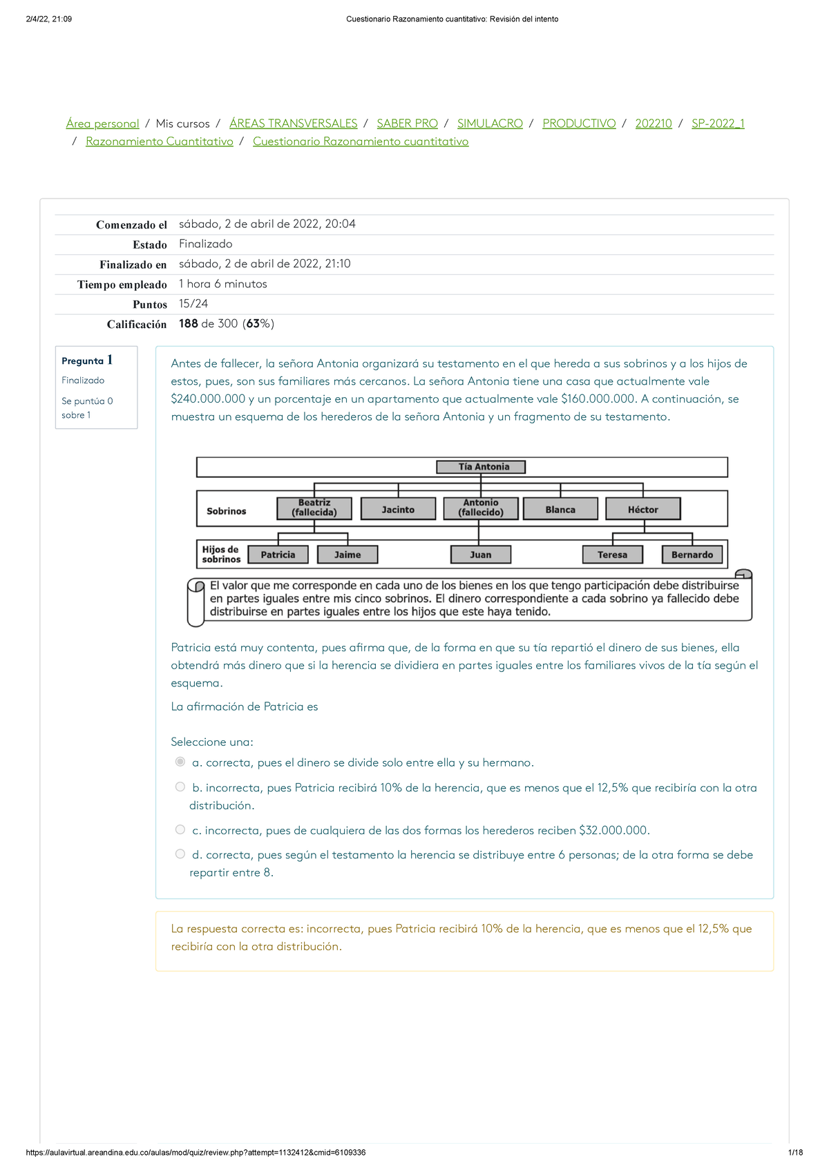 Cuestionario Razonamiento cuantitativo Revisión del intento - Área ...