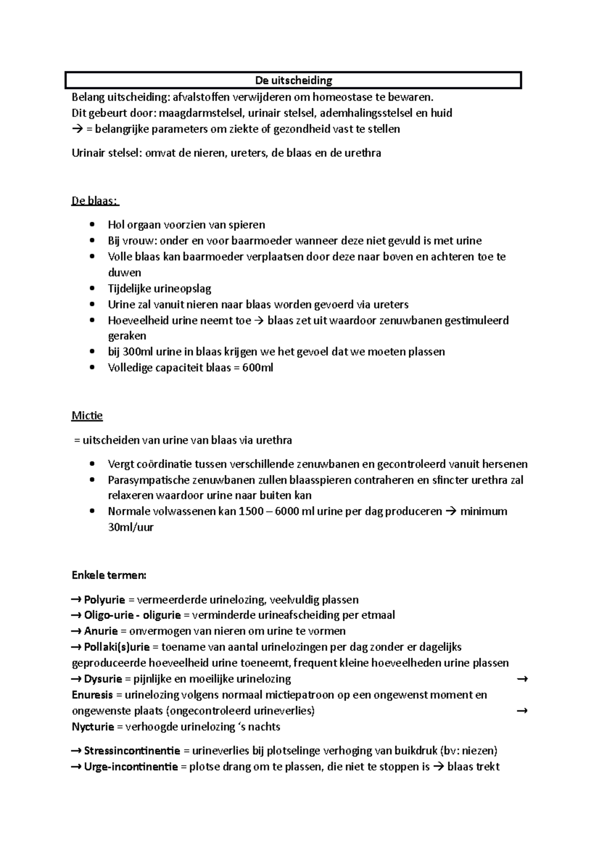 De uitscheiding samenvatting - De uitscheiding Belang uitscheiding ...