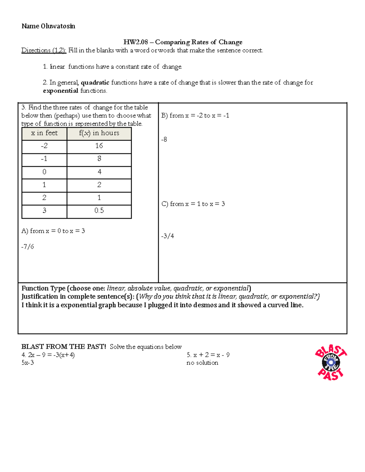 Oluwatosin Augustina Alabi - HW2.08 - Comparing Rates of Change - Name ...