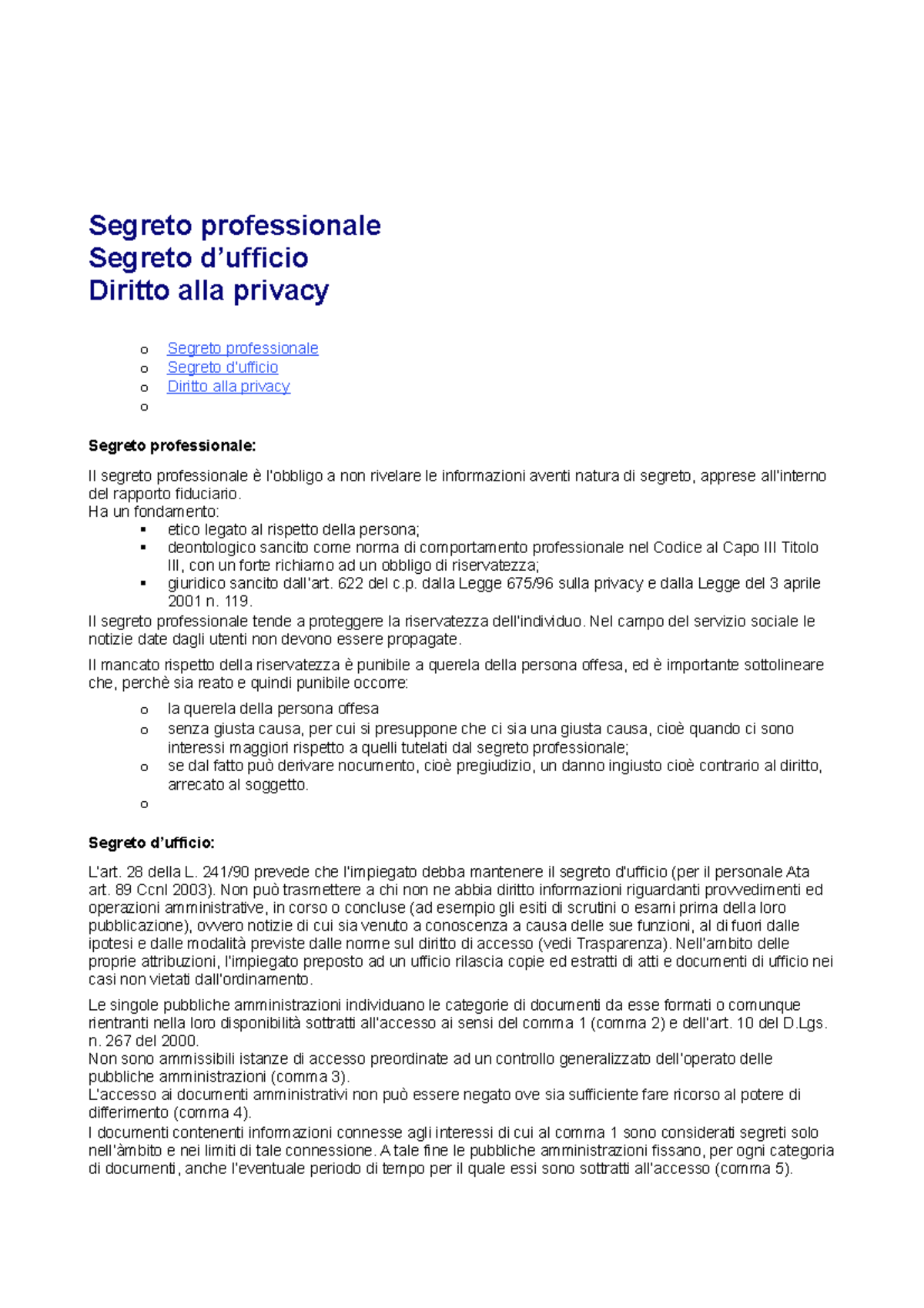 Nuovo Documento di Microsoft Word - Segreto professionale Segreto d ...