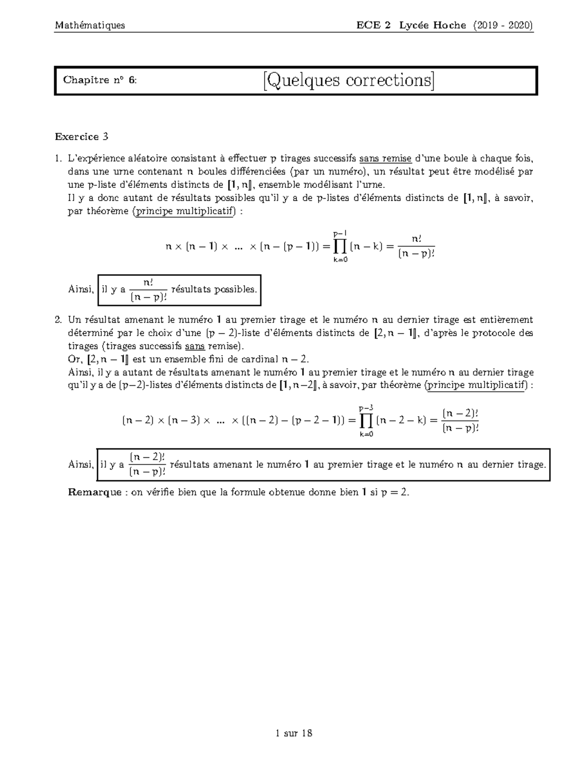 Chap 6 - Corrections - Cours de mathématiques - Chapitre n 6 ...