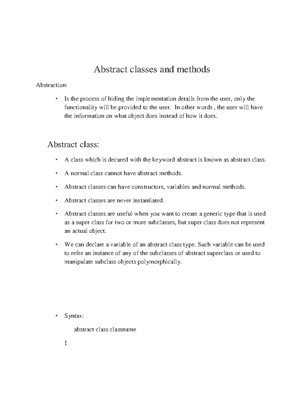 Abstract classes and methods - Abstract classes and methods Abstraction ...