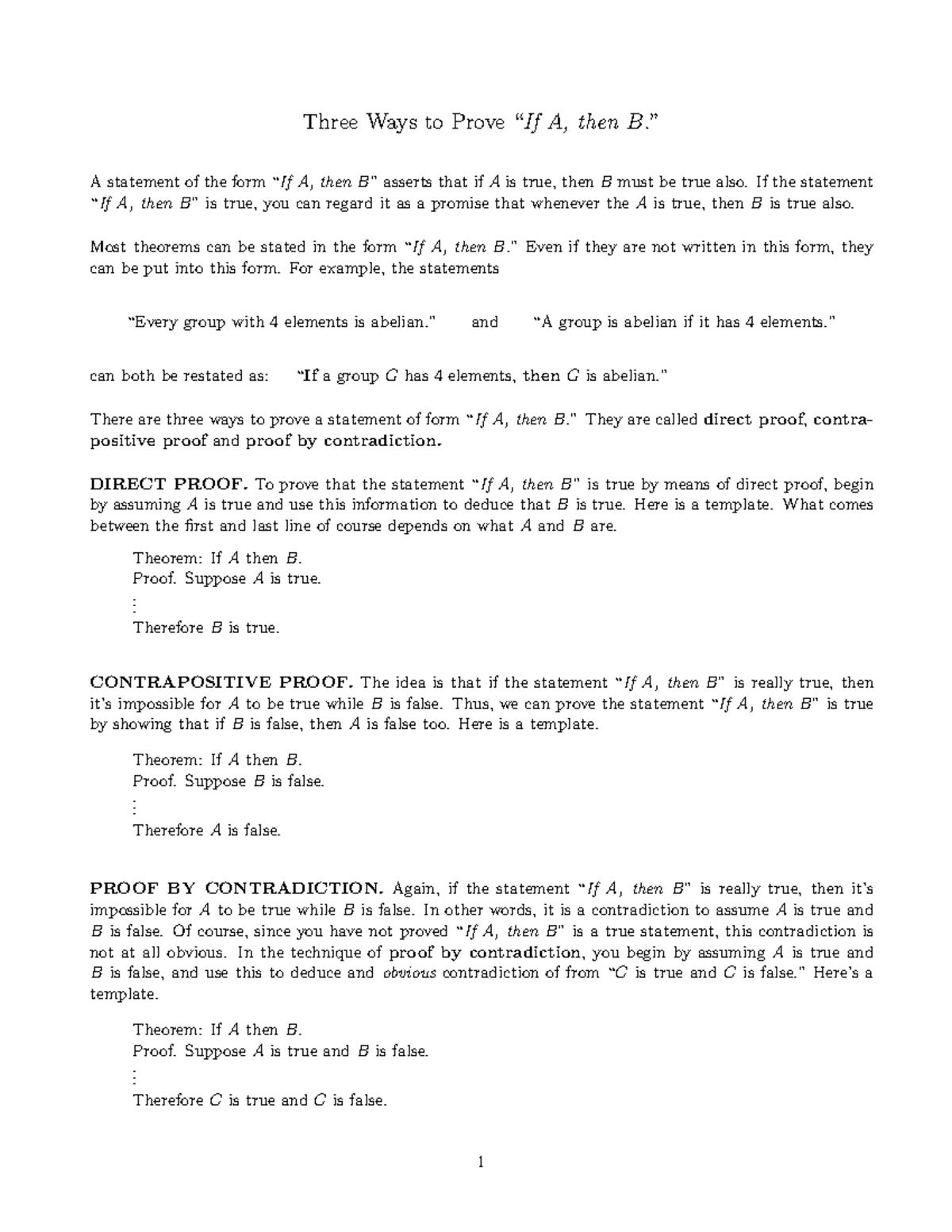 Three ways to prove- If A Then B - Three Ways to Prove “If A, then B ...