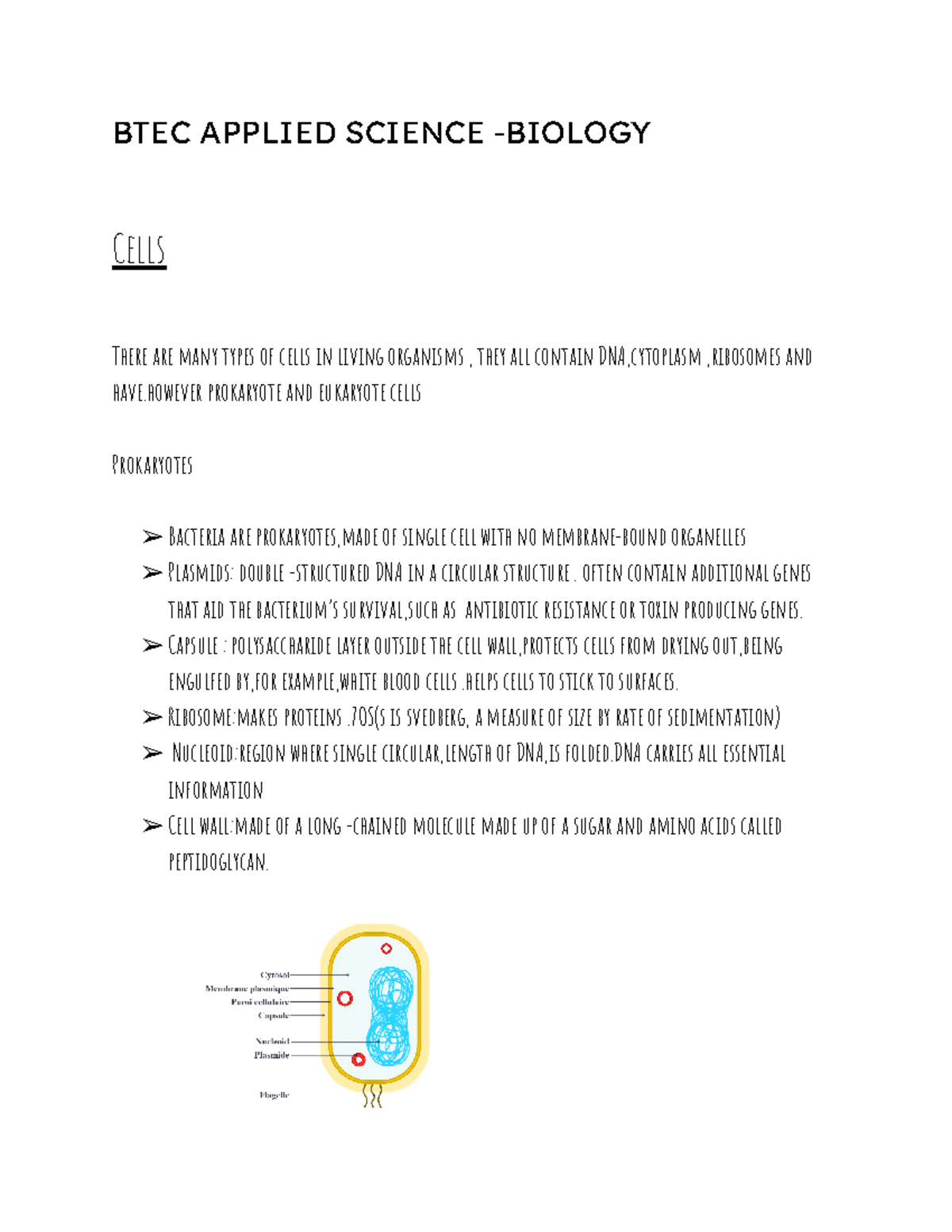 BTEC Applied Science - Biology - BTEC APPLIED SCIENCE -BIOLOGY Cells ...