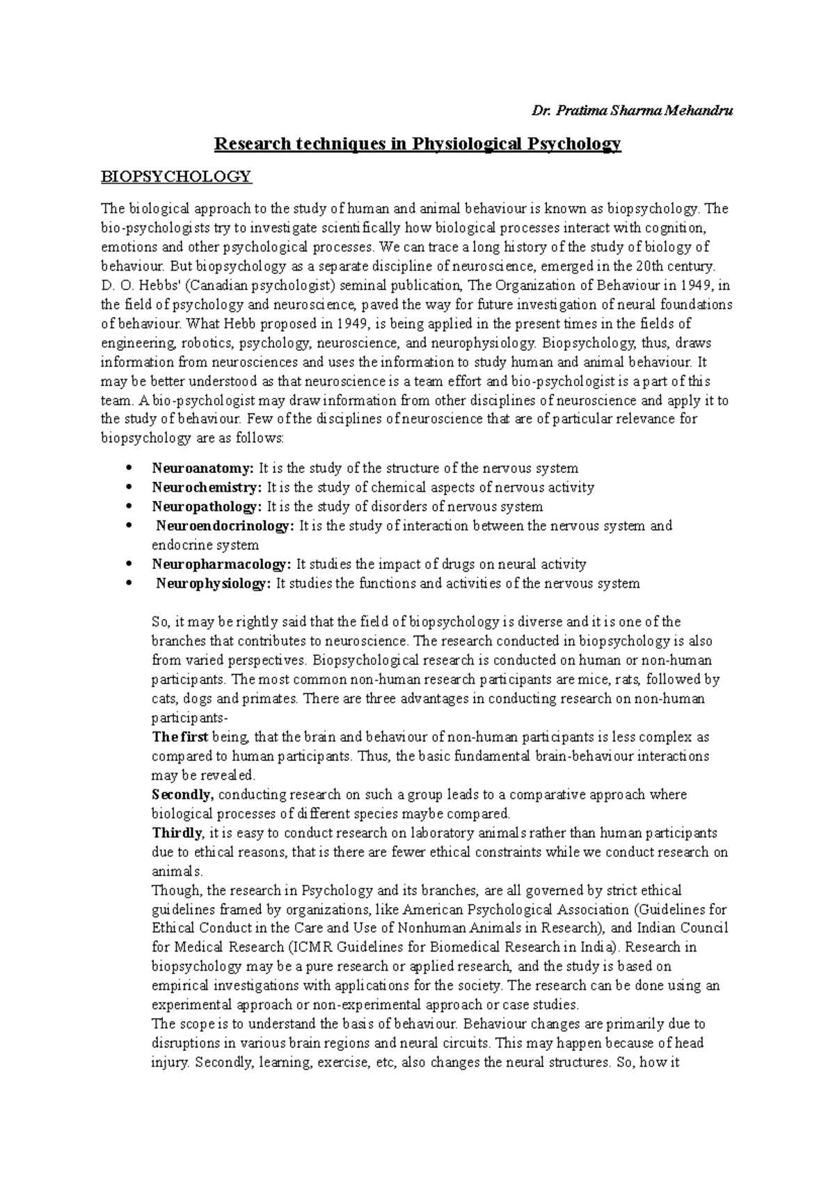 Research Techniques in Physiology - Human Physiology - Delhi University ...