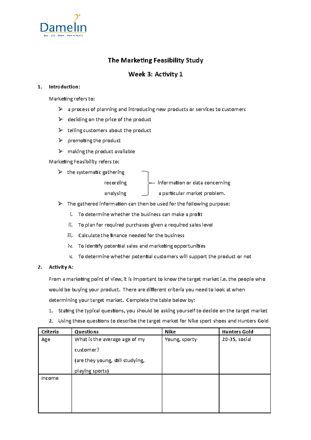 Week 3 Activity 1 MEC - The Marketing Feasibility Study Week 3 ...