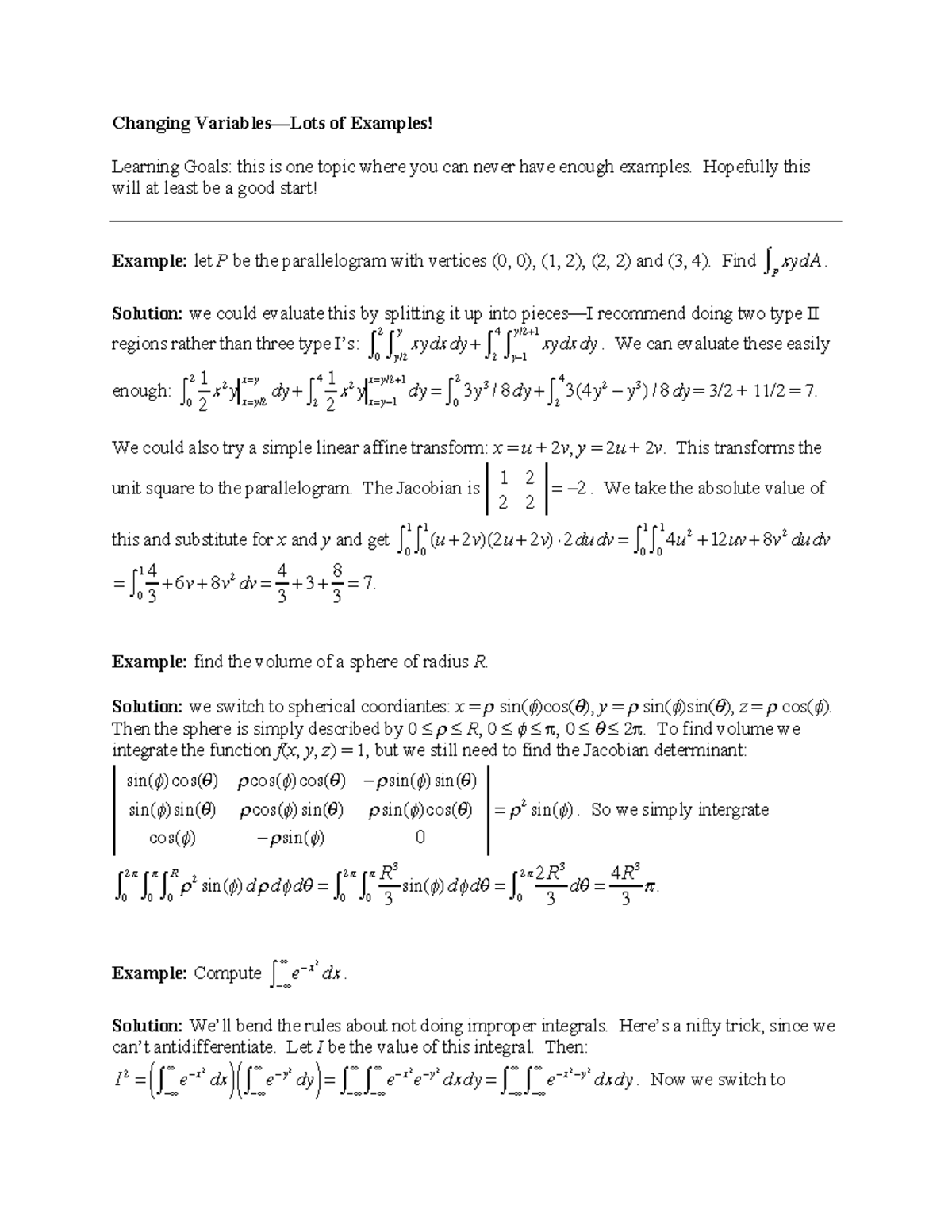 Notes 50-Changing Variables Examples - Changing Variables—Lots of ...