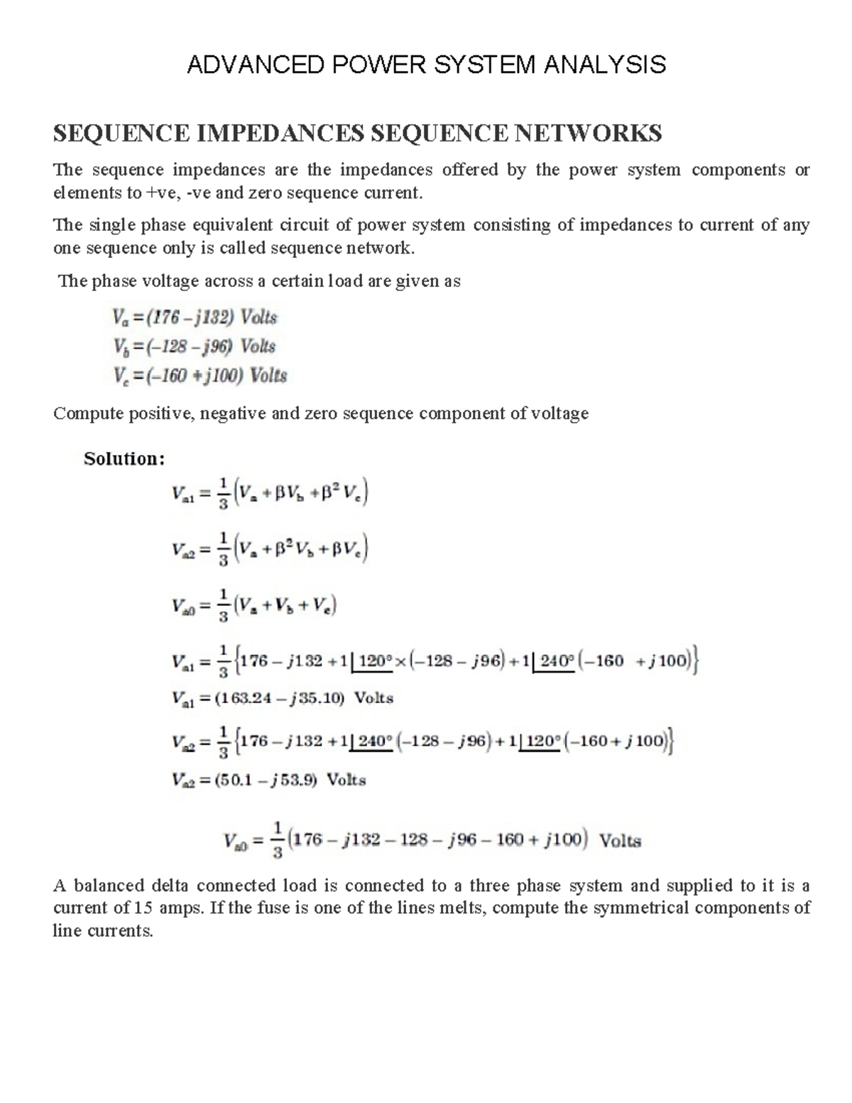 Practice Problems (Sequence network + Ybus formation) Solution - ADVANCED POWER SYSTEM ANALYSIS ...