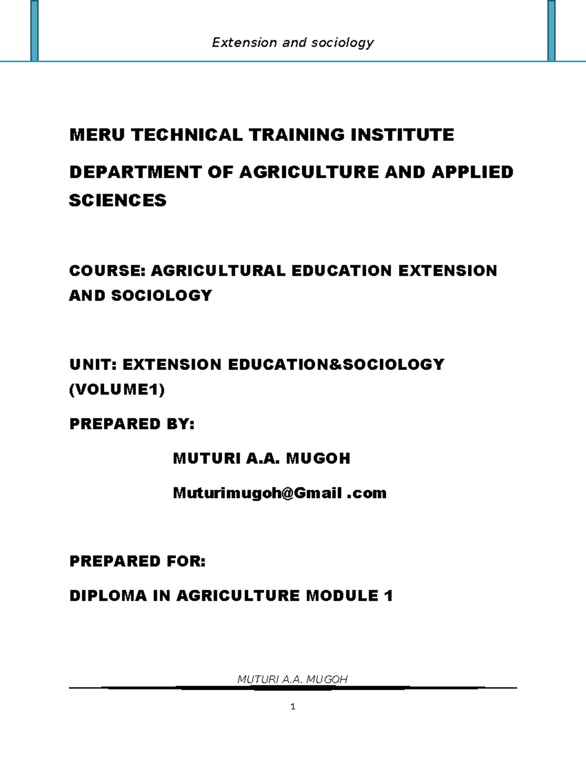 Agricultural Extension AND Sociologyvolume I Module I (3) - Copy - MERU ...