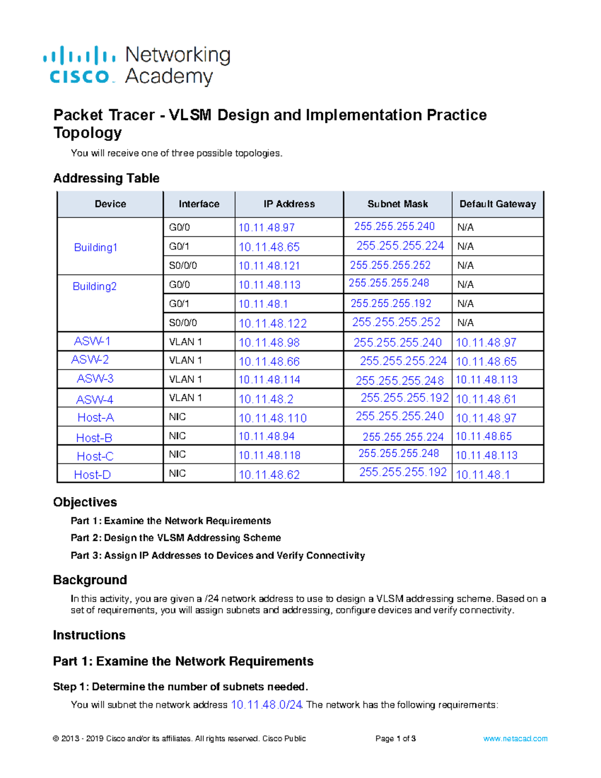 Week 8 Lab 11.9.3-packet-tracer - © 2013 - 2019 Cisco and/or its ...