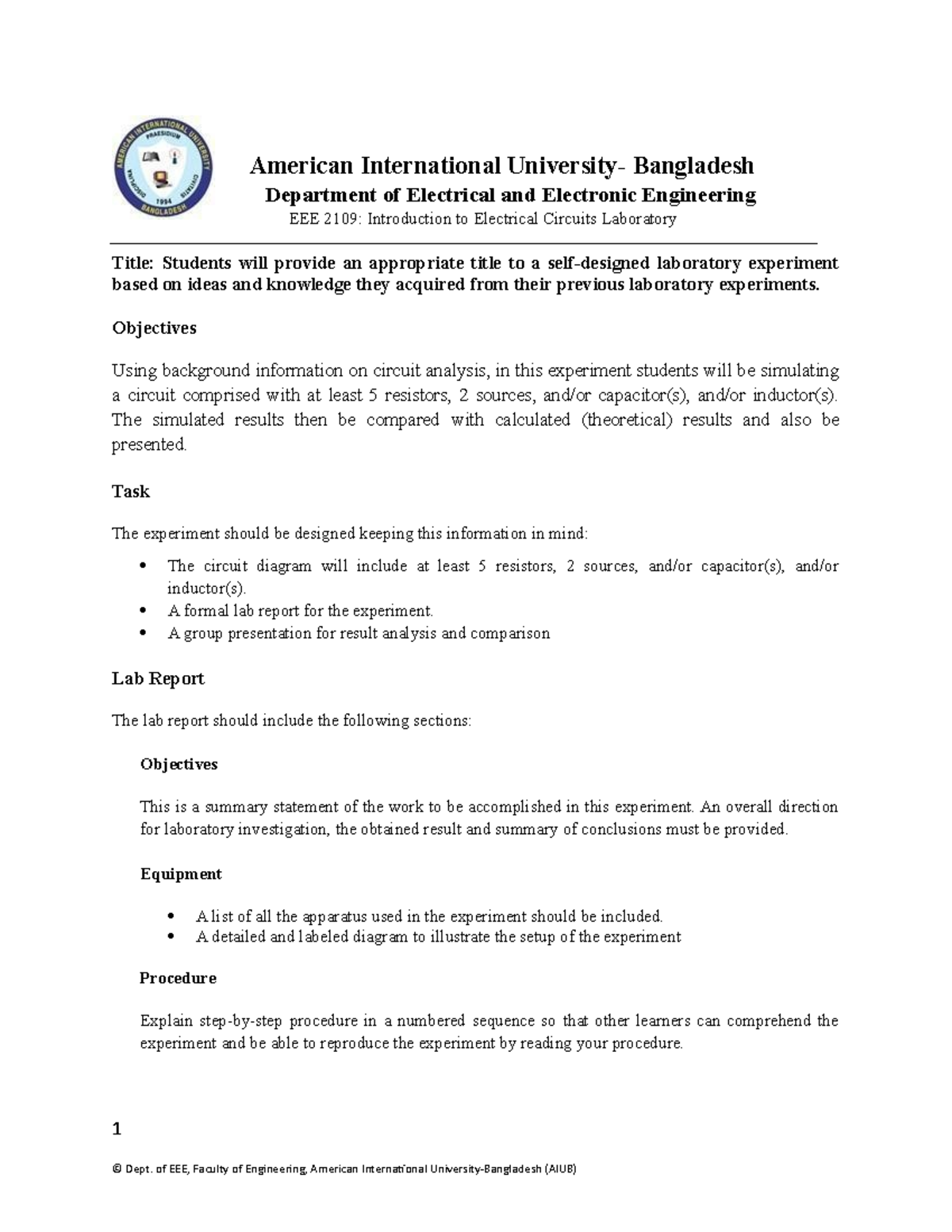 IEC Exp 10 Open Ended Lab - American International University ...