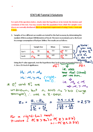 Tutorial 2 Questions(Ch2 GOF Tests) - STAT140 Tutorial 2 Questions The ...