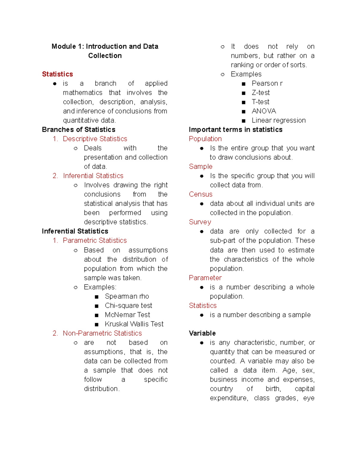 Busstats reviewer - Module 1: Introduction and Data Collection ...