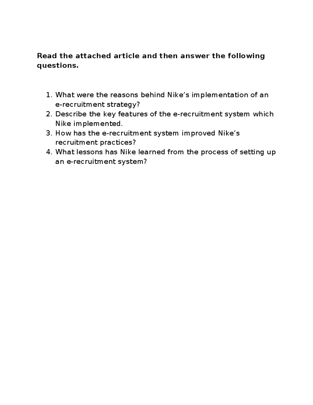 E-recruitment at Nike Questions - Managerial Economics - Read the ...