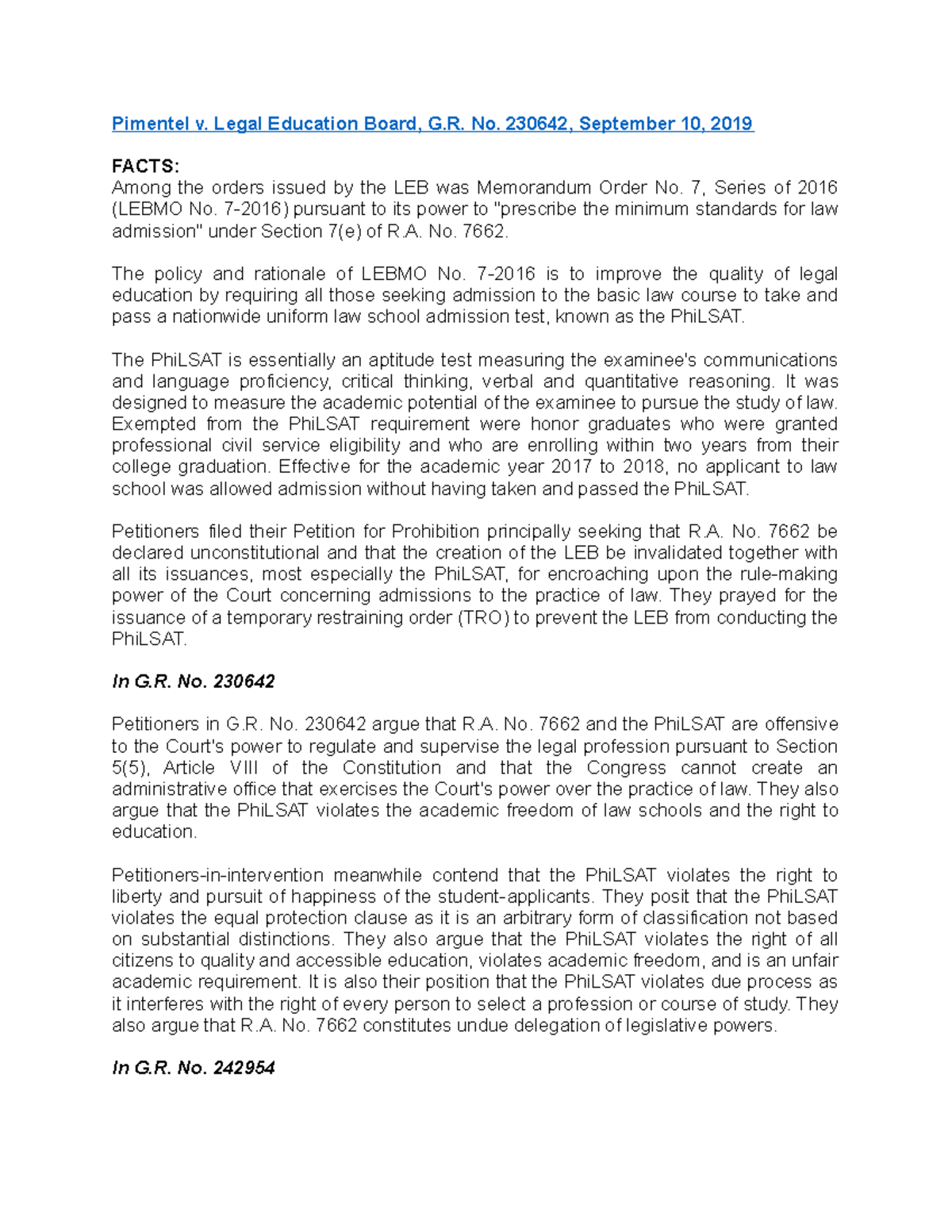 1. Pimentel v. Legal Education Board - Pimentel v. Legal Education ...