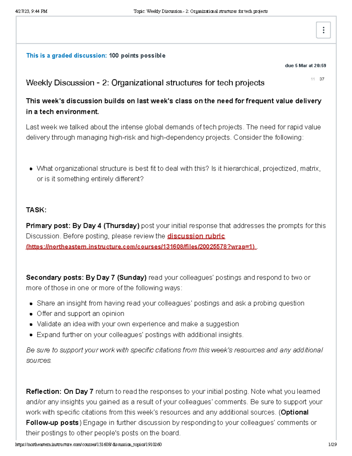 Topic Weekly Discussion - 2 Organizational structures for tech projects ...